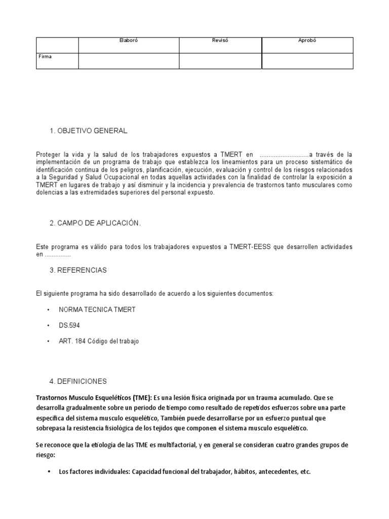 Programa de Control TMERT-EESS | PDF | Músculo | Seguridad y salud ocupacional