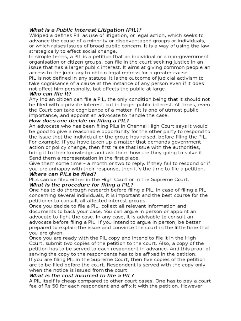 PIL Process in India | Download Free PDF | Judiciaries | Virtue