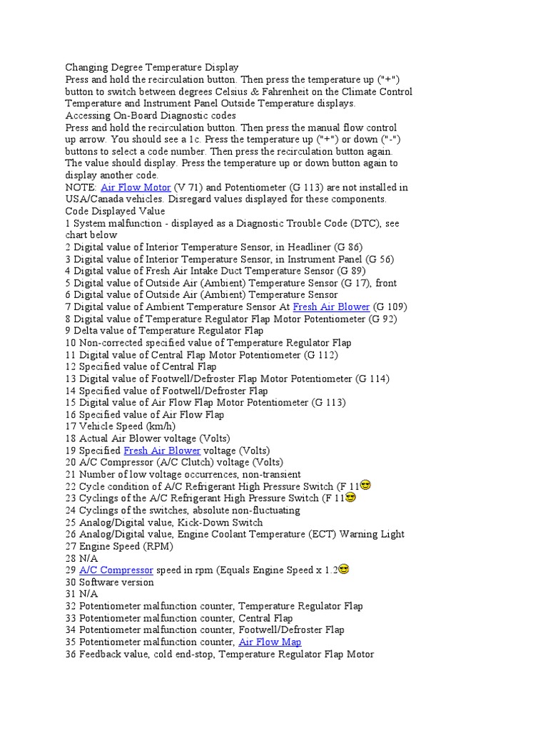 Coduri Climatronic Audi A4 | PDF | Air Conditioning | Switch