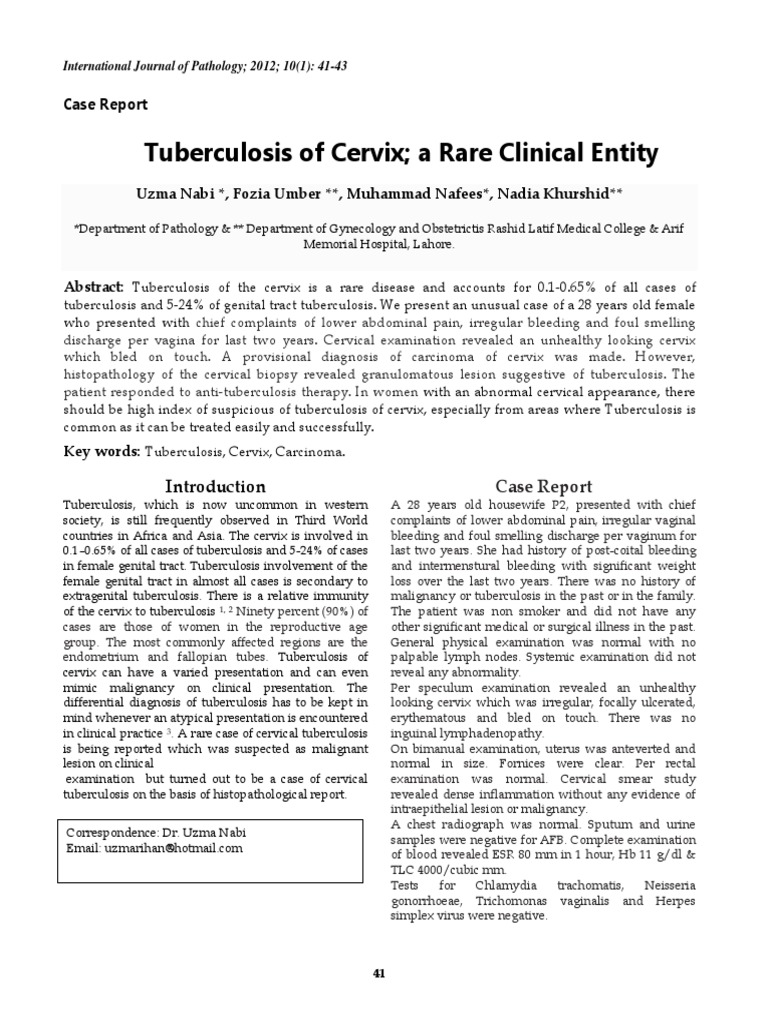 13 - Case Report - 5 (OK Final) Tuberculosis of Cervix - A Rare ...