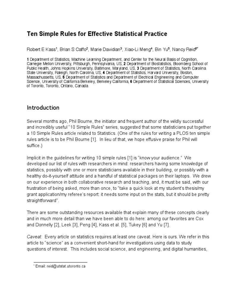Ten Simple Rules For Effective Statistical Practice | Download Free PDF ...