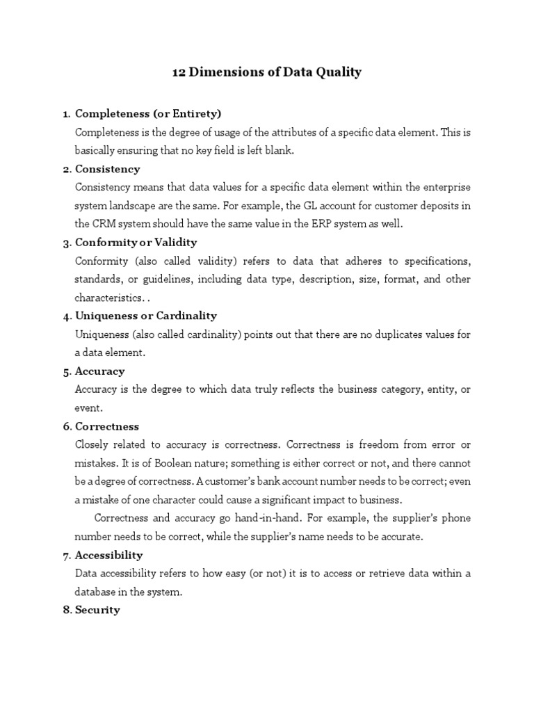 12 Dimensions of Data Quality | PDF | Data Quality | Accuracy And Precision