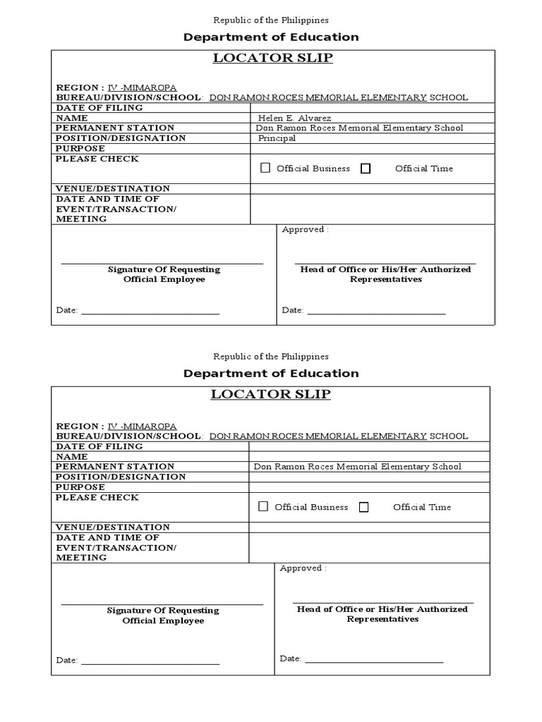 Locator Slip: Department of Education | PDF
