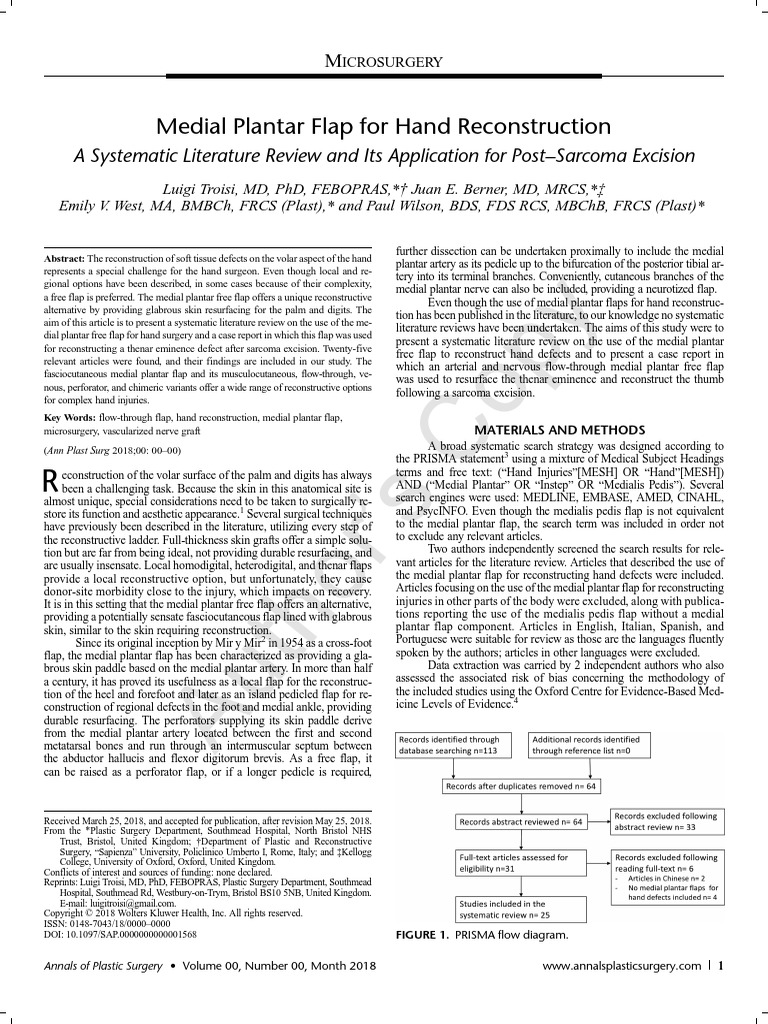 Medial Plantar Flap For Hand Reconstruction | PDF | Thumb | Anatomical ...