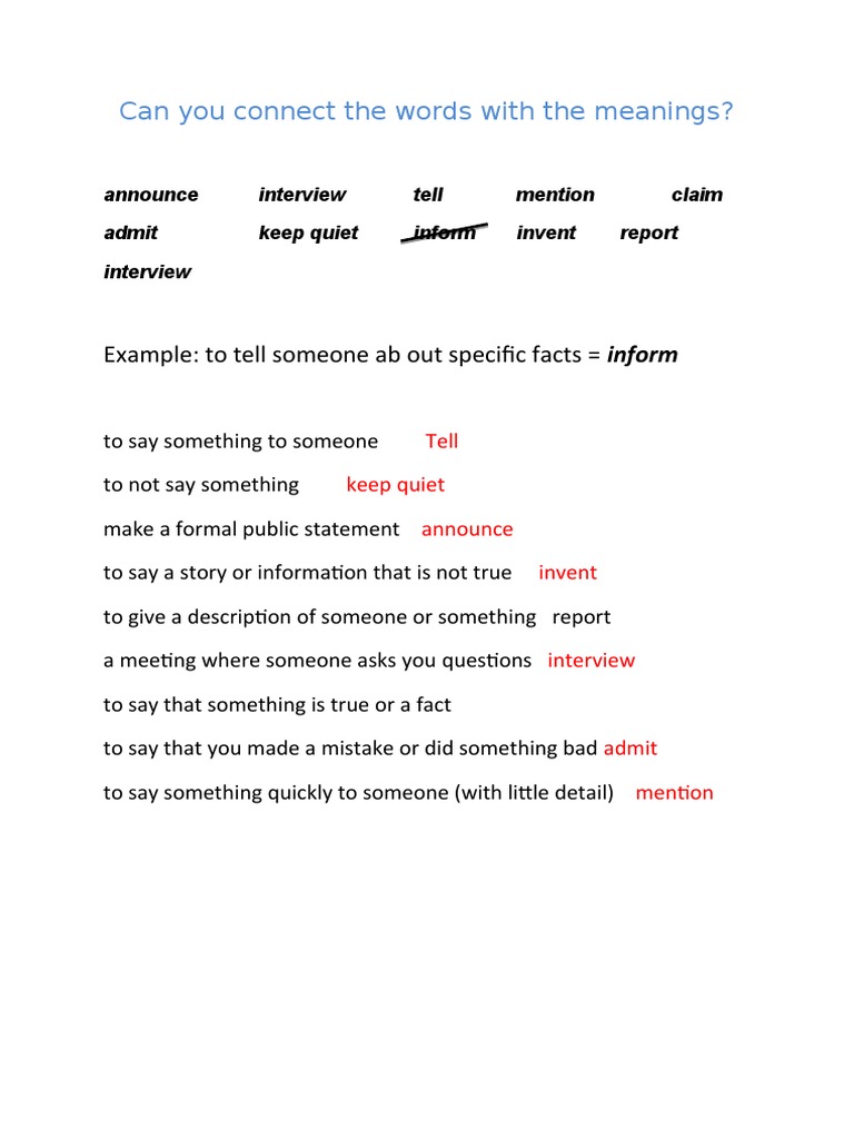 1 Connect The Words With The Meanings | PDF | Language Arts ...