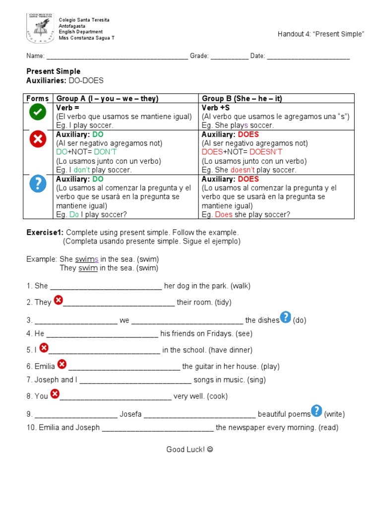 Handout 4 Present Simple