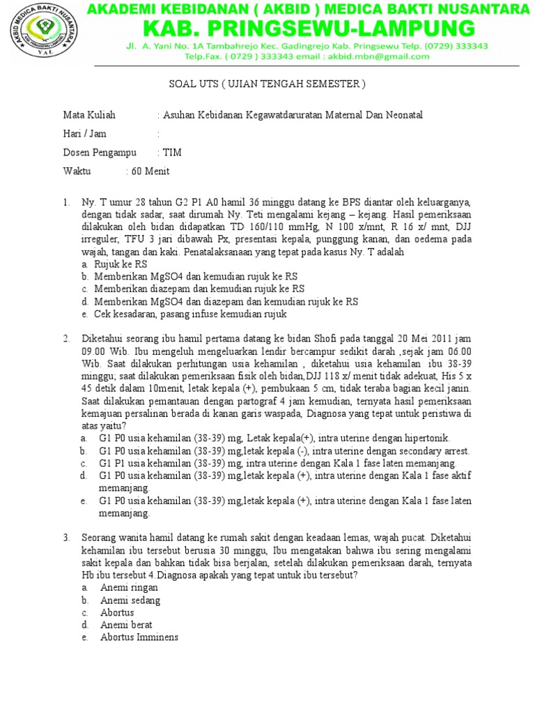 SOAL UTS Askeb Gadar Kirim | PDF
