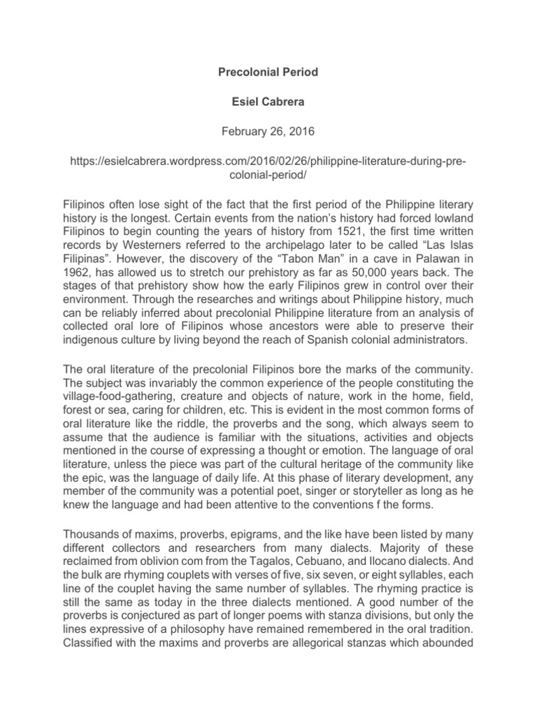 Pre-Colonial Literature - Philippines | PDF | Poetry | Philippines