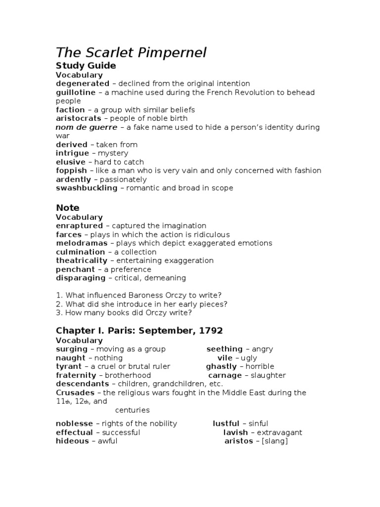 The Scarlet Pimpernel Study Guide | The Scarlet Pimpernel