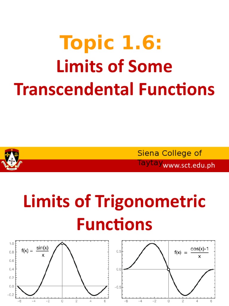 Topic 1.6-Limits of Some Transcendental Functions | PDF | Trigonometric ...
