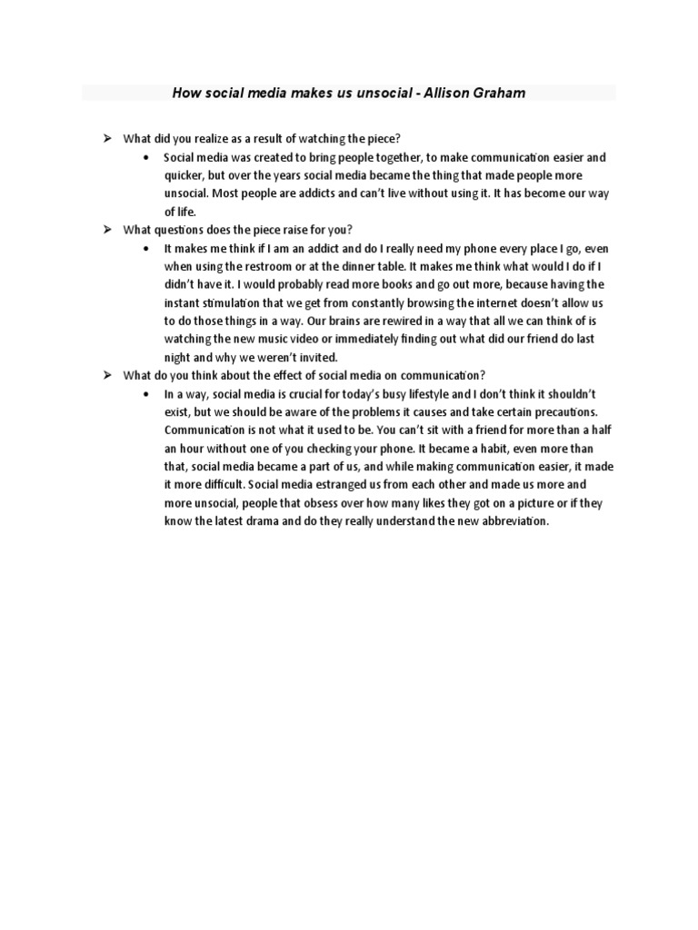 How Social Media Makes Us Unsocial | PDF