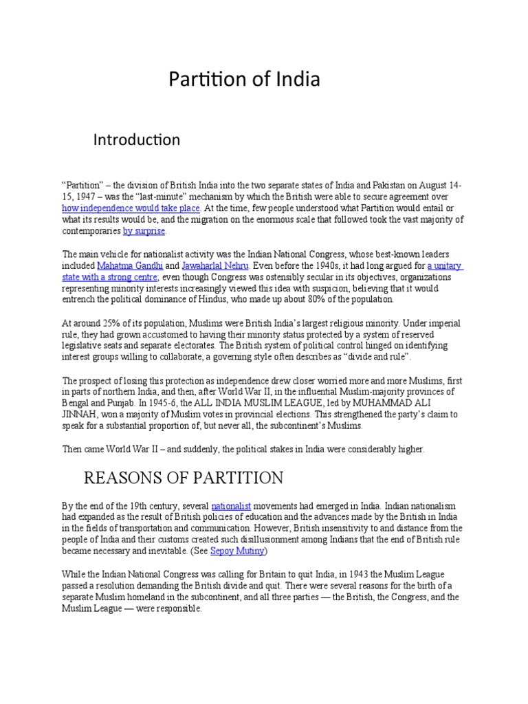Partition of India History | PDF | Partition Of India | British Raj