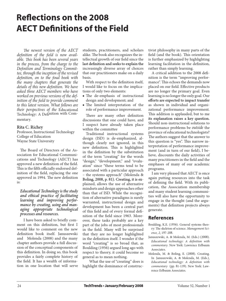 Reflections On The 2008 AECT Definitions of The Field: Rita C. Richey ...