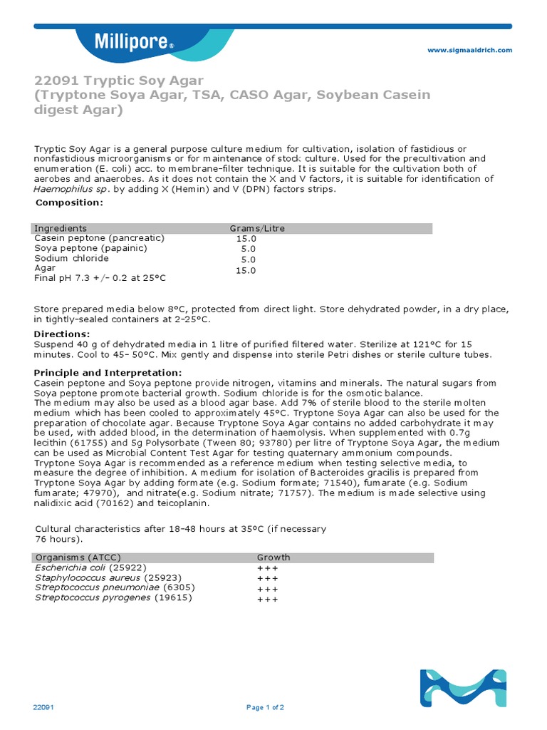Tryptic Soy Agar (Tryptone Soya Agar, TSA, CASO Agar, Soybean Casein ...