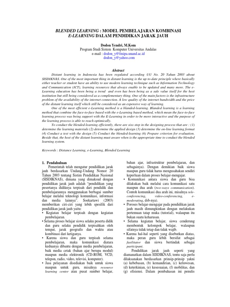 Blended Learning - Model Pembelajaran Kombinasi E-Learning Dalam Pendidikan Jarak Jauh PDF | PDF ...