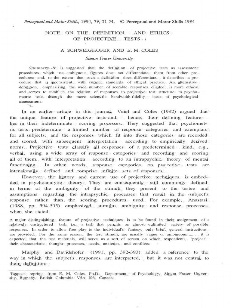 Schweighofer Coles - Note On The Definition and Ethics of Projective ...