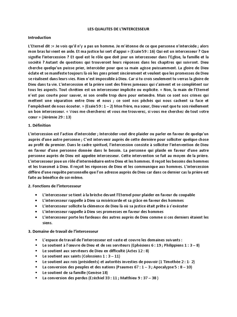 Les Qualites de L'intercesseur | PDF | Prière | Saint-Esprit