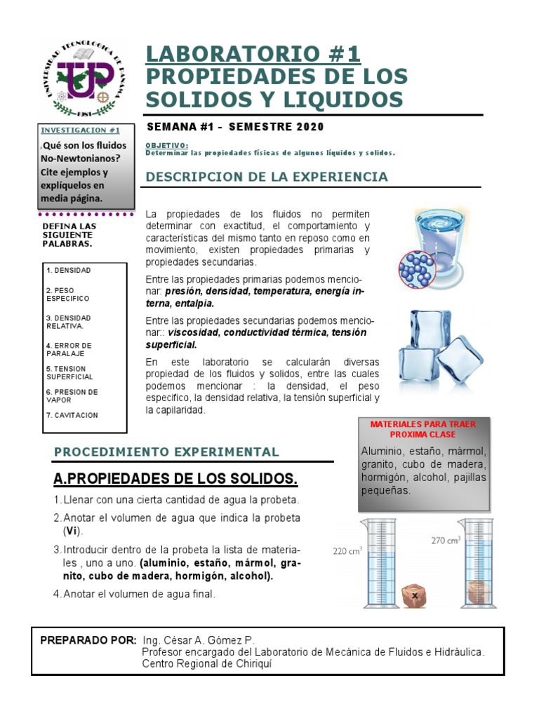 Lab#1 - Propiedades Fisicas de Solidos y Liquidos - I2020 | PDF ...