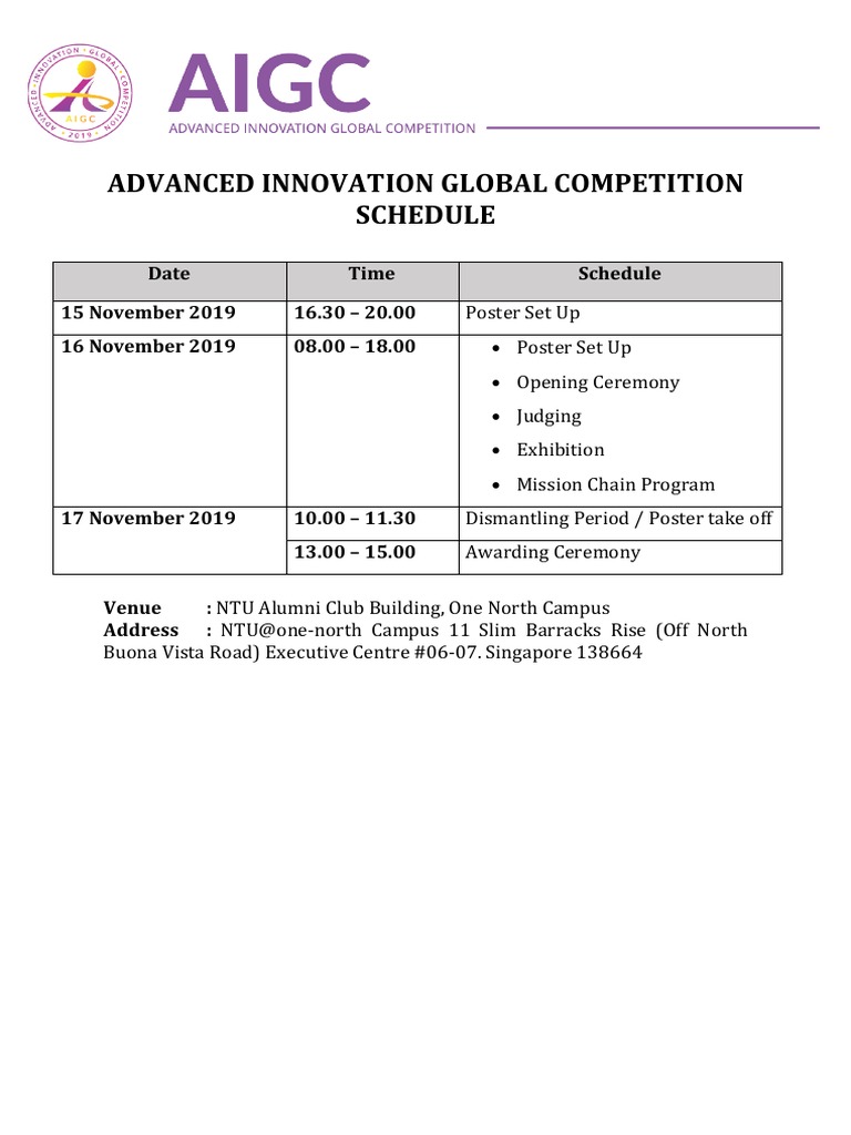 Advanced Innovation Global Competition Schedule | PDF