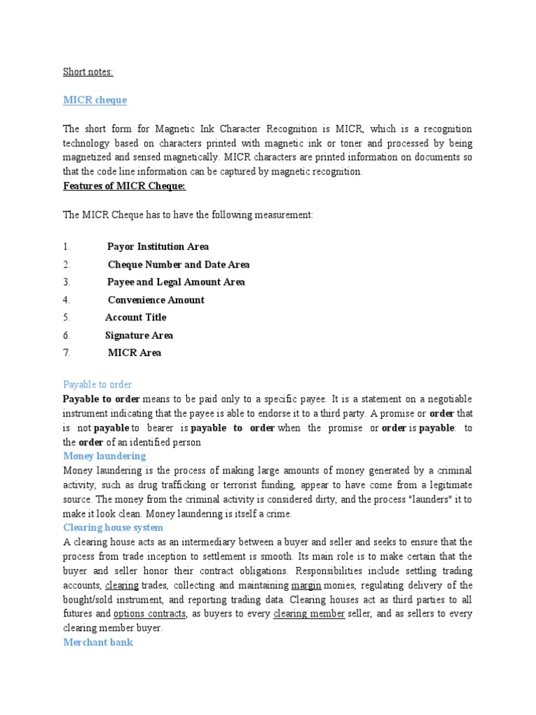 Features of MICR Cheque | PDF | Partnership | Banks