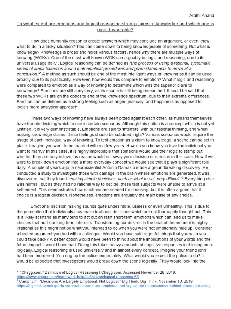 TOK - Compare and Contrast Essay by Arathi Anand PDF | PDF | Reason | Logic