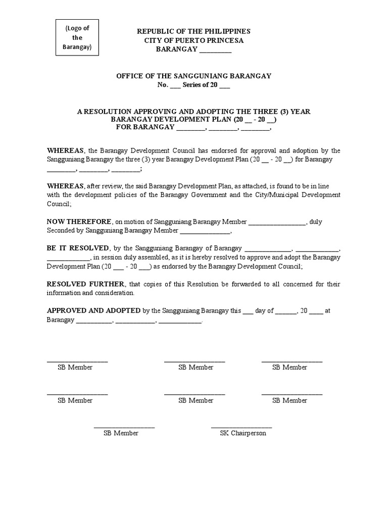 Approval of Barangay Development Plan | PDF | Government