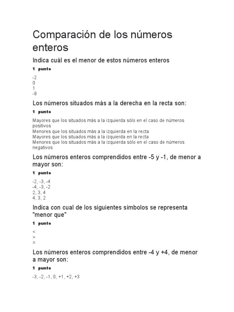 Comparación de Los Números Enteros | PDF