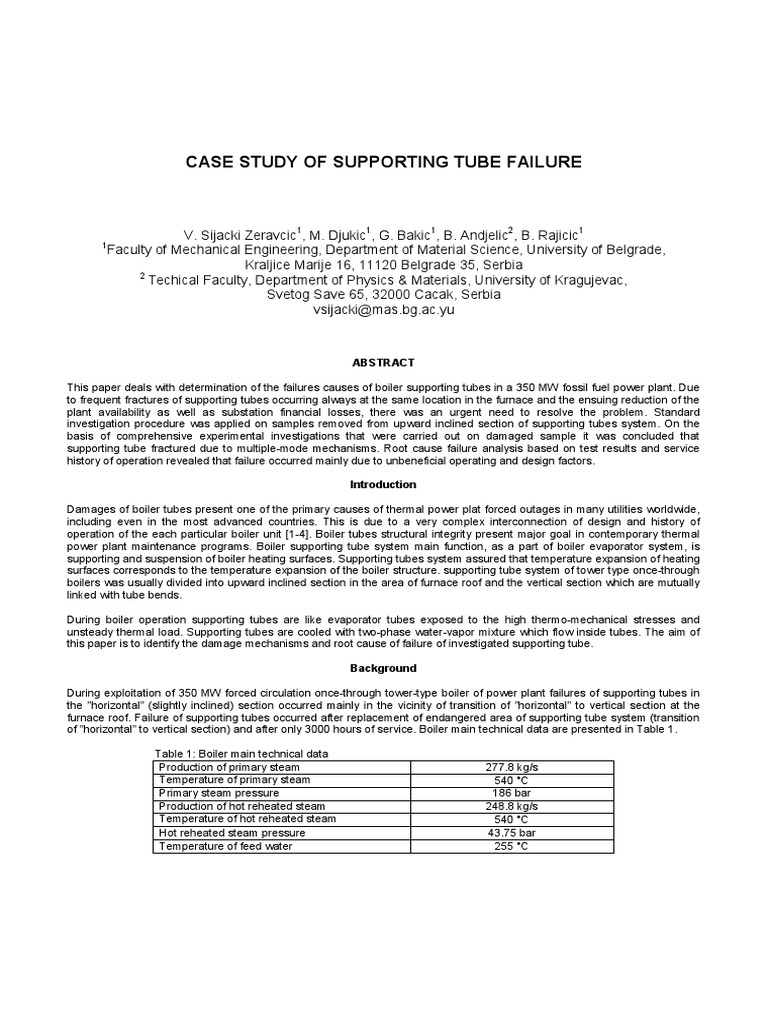 Case Study of Supporting Tube Failure | PDF | Fatigue (Material) | Boiler