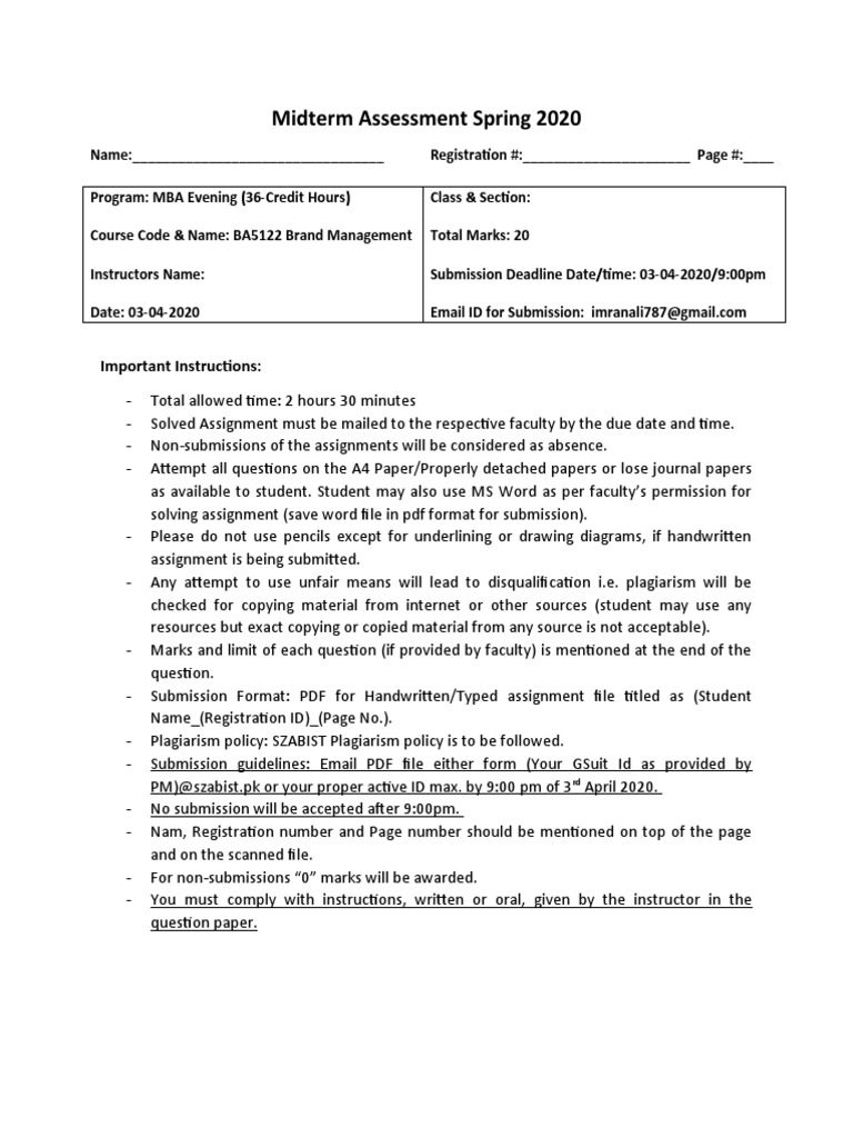 Midterm Assessment Front Page | PDF