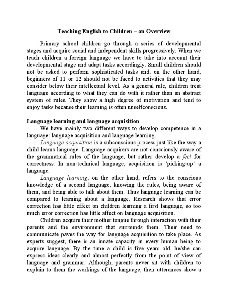 Teaching English To Children - An Overview | PDF | Second Language ...