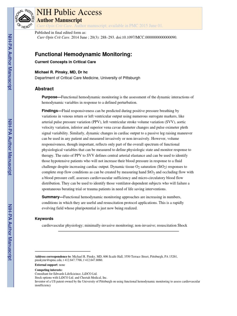 Functional Hemodynamic Monitoring PDF | PDF | Hemodynamics | Blood Pressure