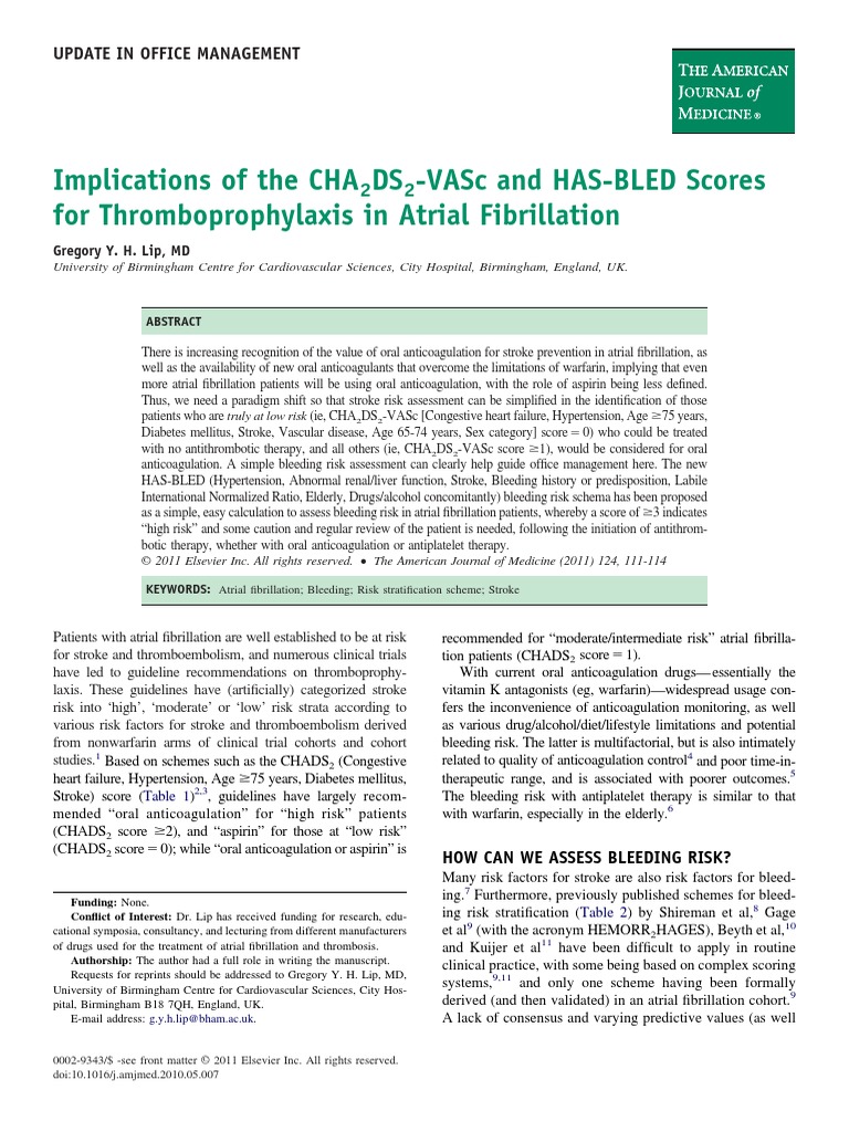 Chadsvasc and Hasbled | PDF | Stroke | Clinical Medicine
