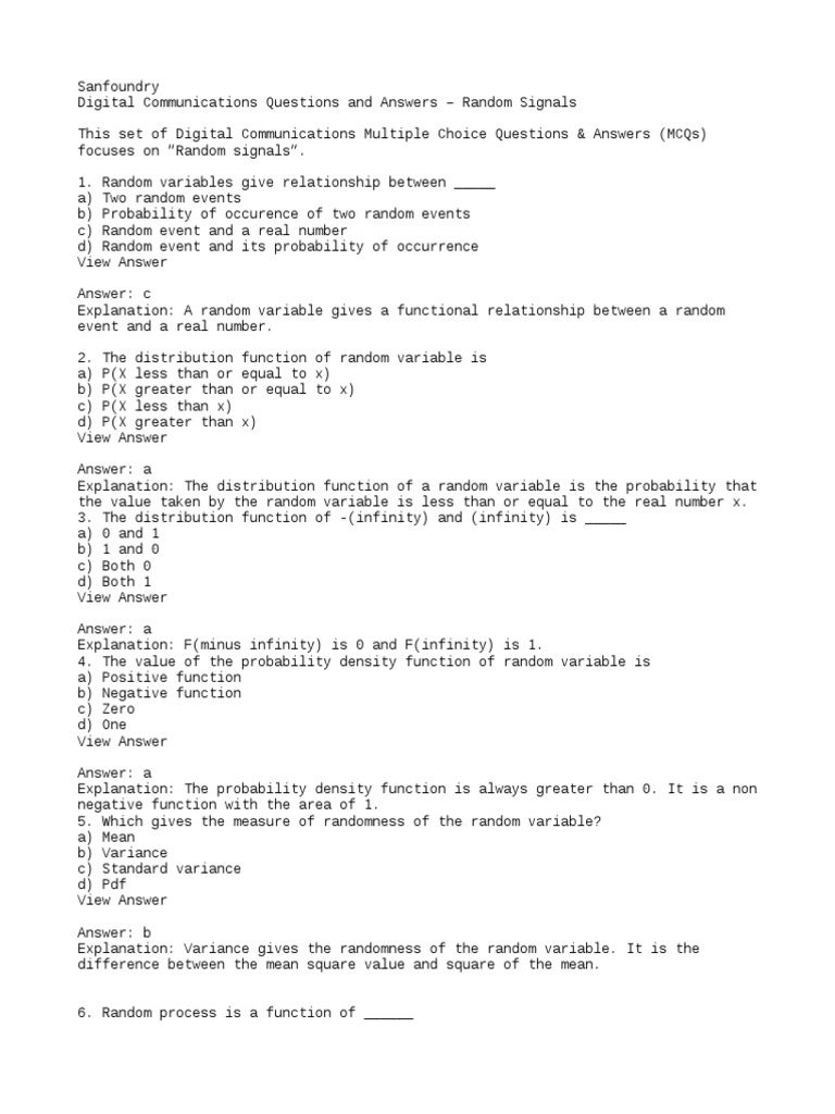 Sanfoundry | PDF | Probability Distribution | Random Variable