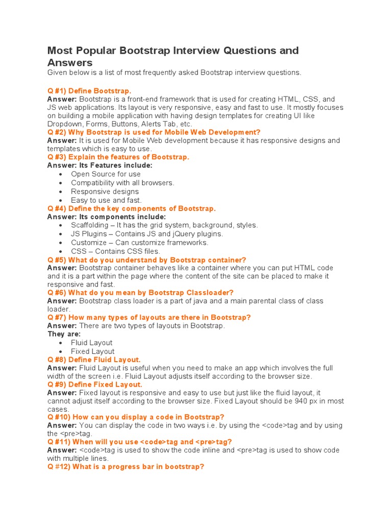 Most Popular Bootstrap Interview Questions and Answers | PDF | Bootstrap (Front End Framework ...