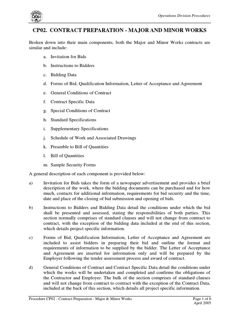 05 - Cp02-Contract Preparation Major-Minor PDF | PDF | Specification ...