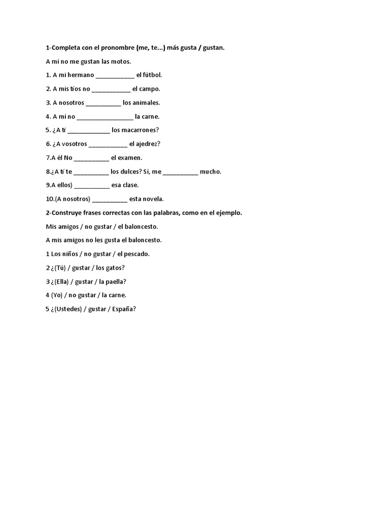 Gustar Ejercicios | PDF