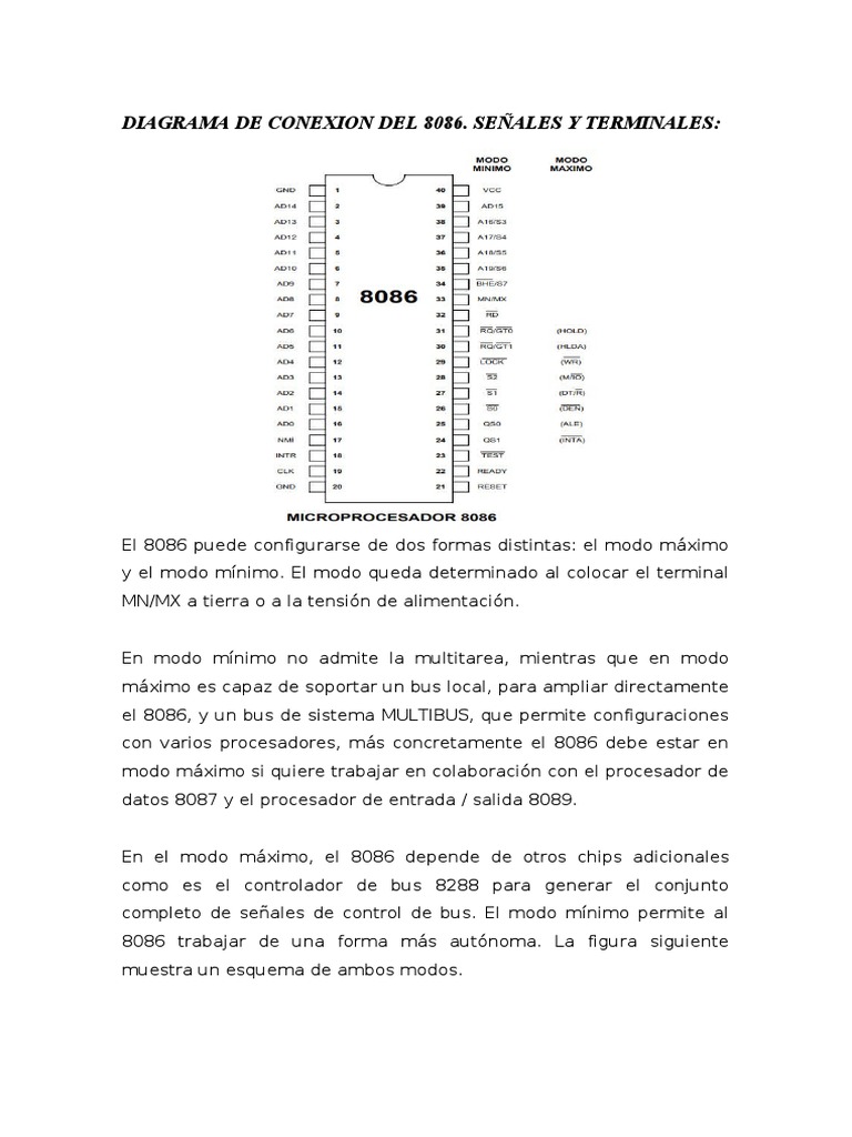 Diagrama de Conexión del 8086: Modos y Señales | PDF | Unidad Central ...