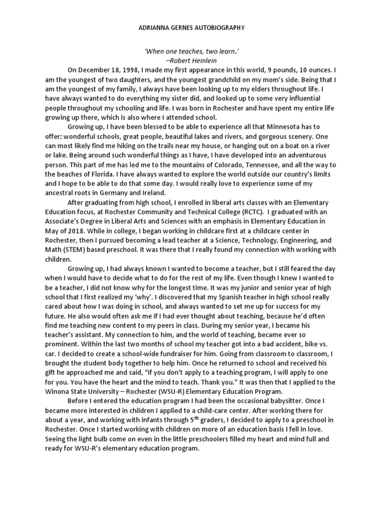 Student Teaching Autobiography | PDF | Schools | Teachers