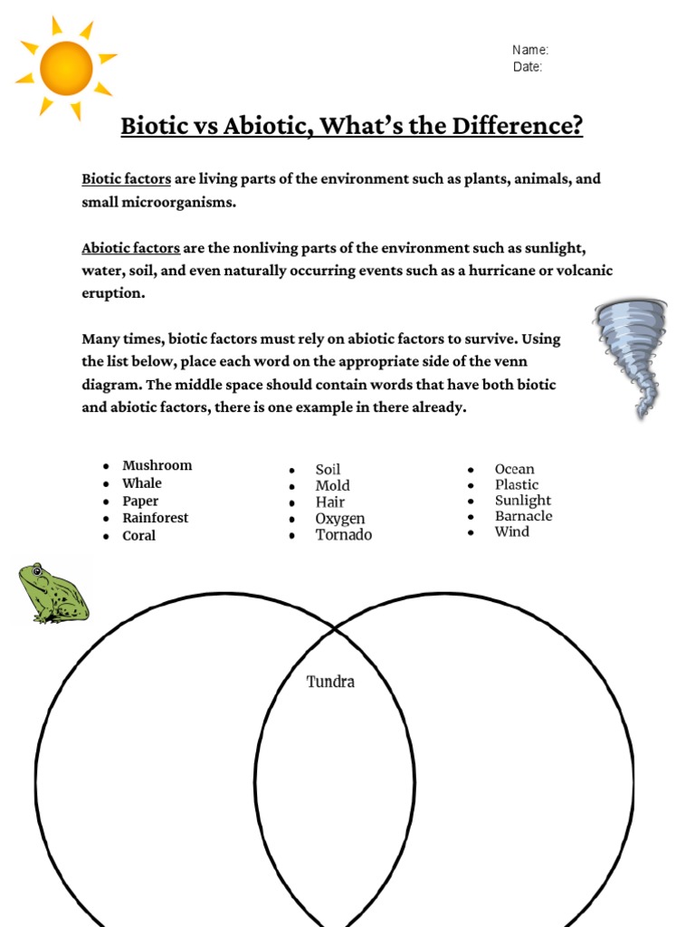 Biotic And Abiotic Worksheets