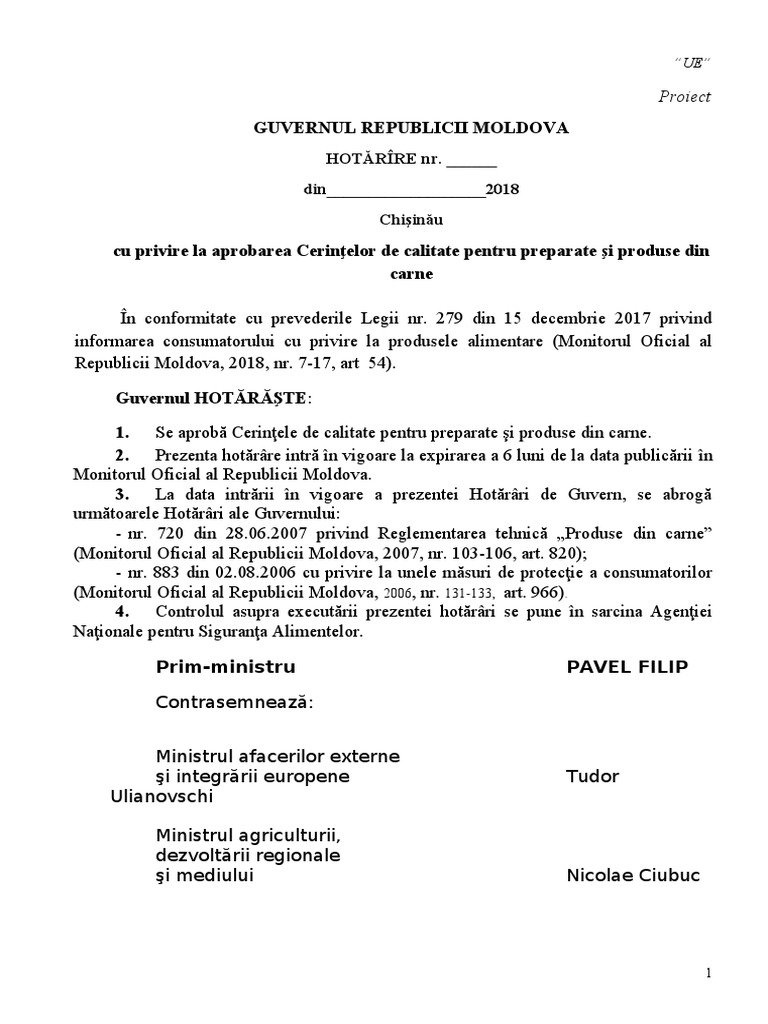 6075 - Proiectul de Hotarire Cerinte de Calitate Pentru Preparate Si Produse Din Carne ...