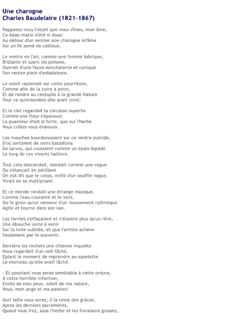 Poemas en Francés - Charles Baudelaire - Une Charogne PDF | PDF