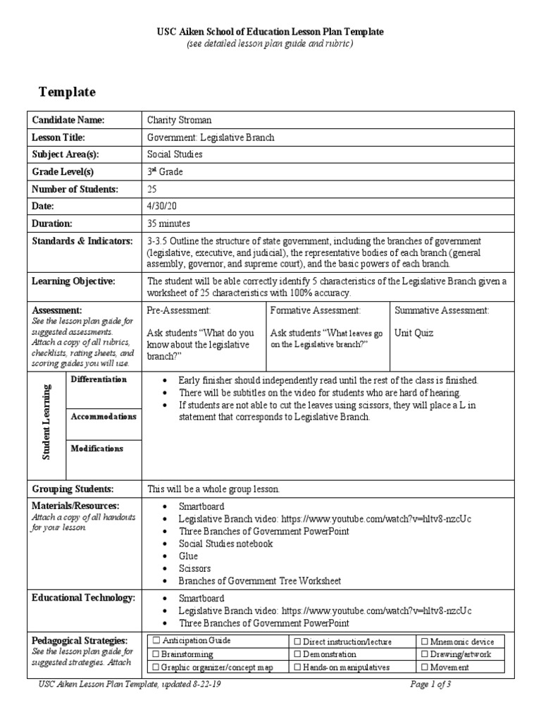 Legislative Branch | PDF | Lesson Plan | Education Theory
