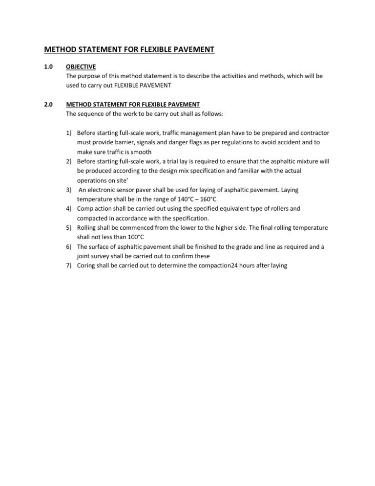 Method Statement For Flexible Pavement | PDF