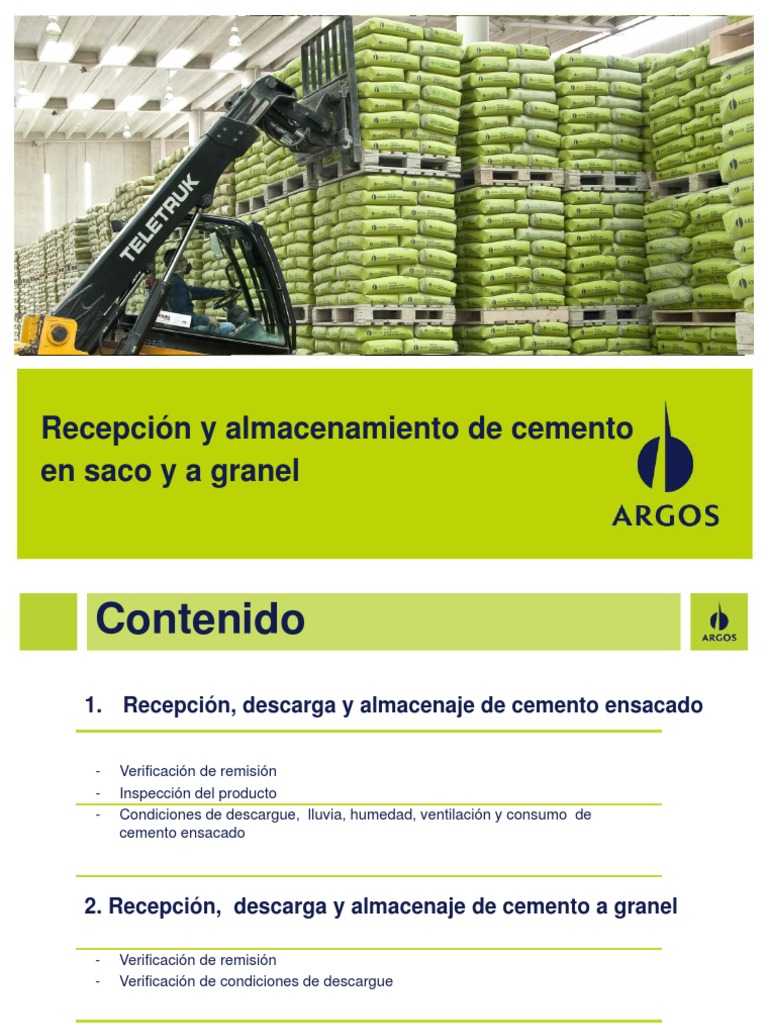 Recepción y almacenamiento de cemento en saco y a granel: Planta ...