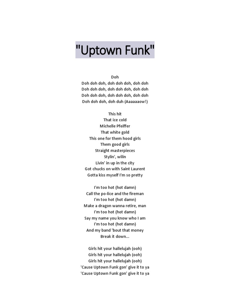 Uptown Funk | PDF | Rhythm And Blues Songs | Songs Written