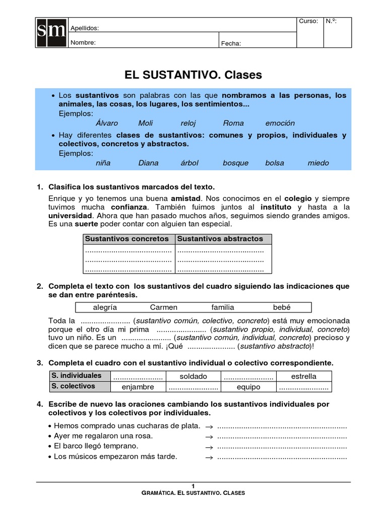 Actividades Sustantivos, Determinantes y Adjetivos | Descargar gratis ...