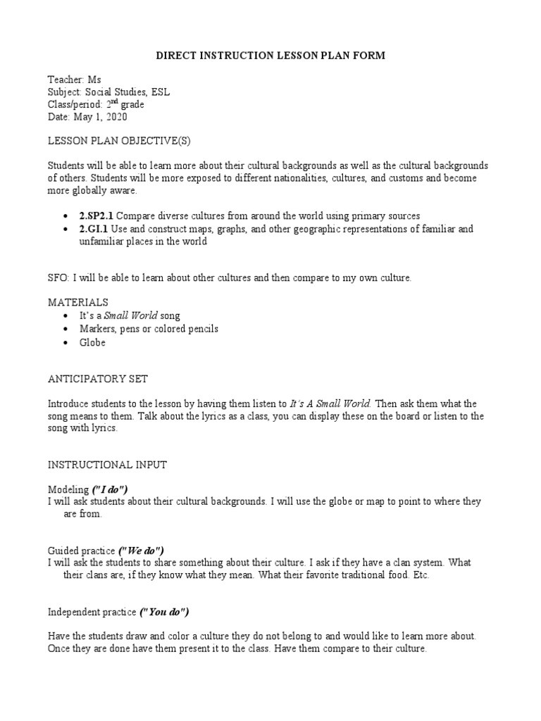 Multicultural Lesson Plan for 2nd Grade | PDF | Social Science