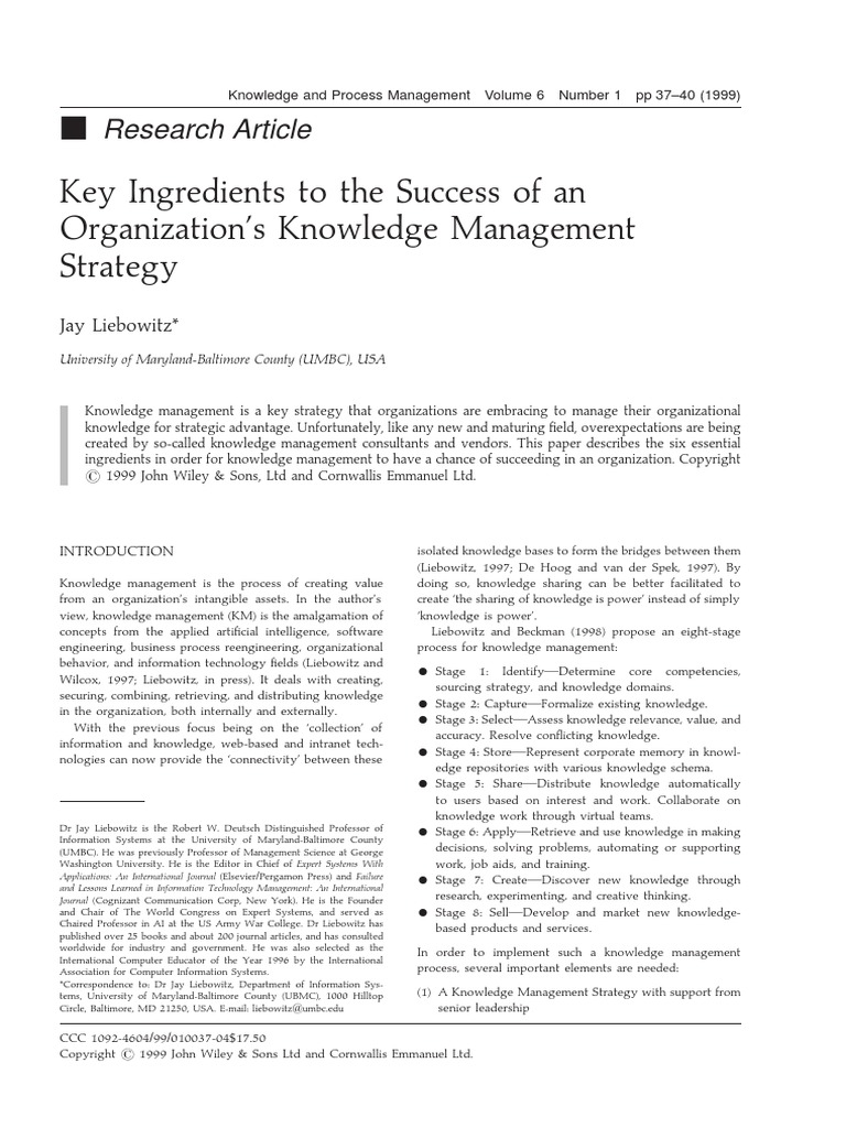 Key Ingredients To The Success of An Organization's Knowledge ...