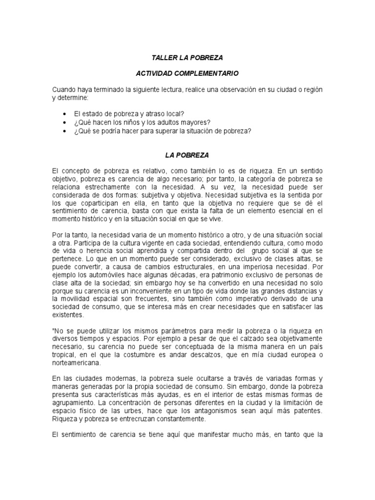 Taller sobre la pobreza y exclusión social | PDF | Exclusión social ...