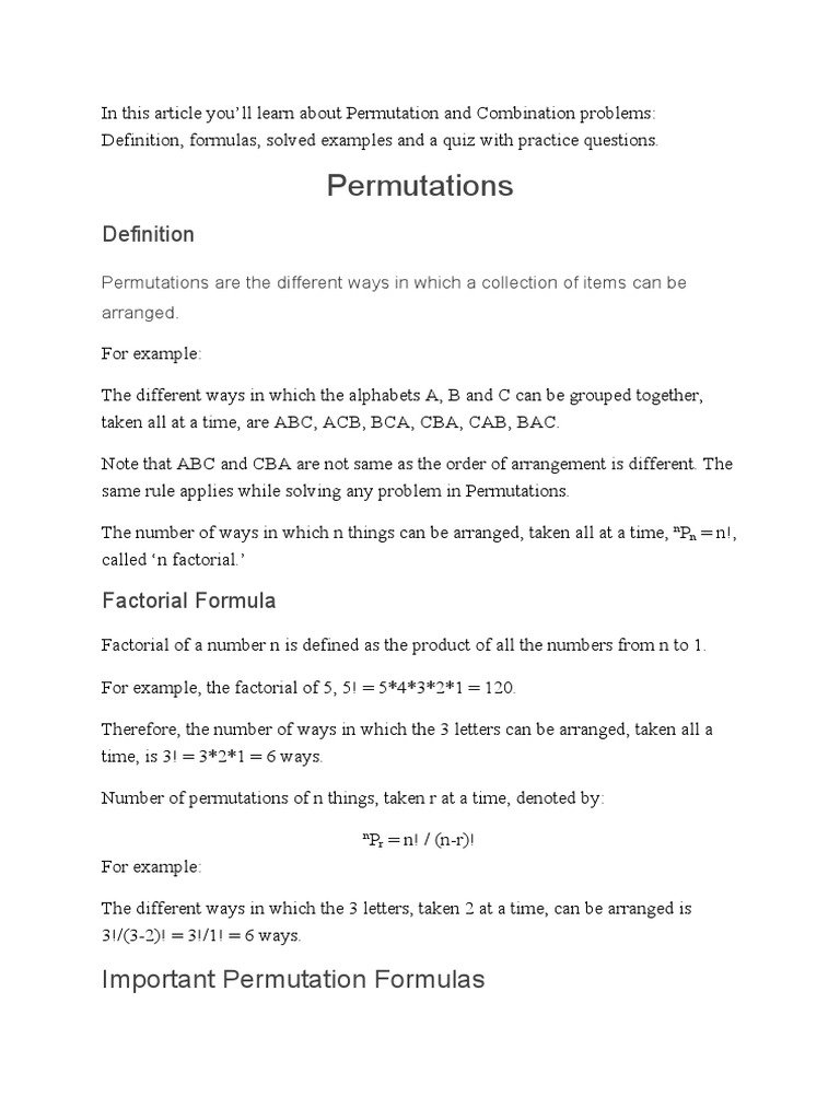 Permutations and Combinations | PDF | Permutation | Vowel